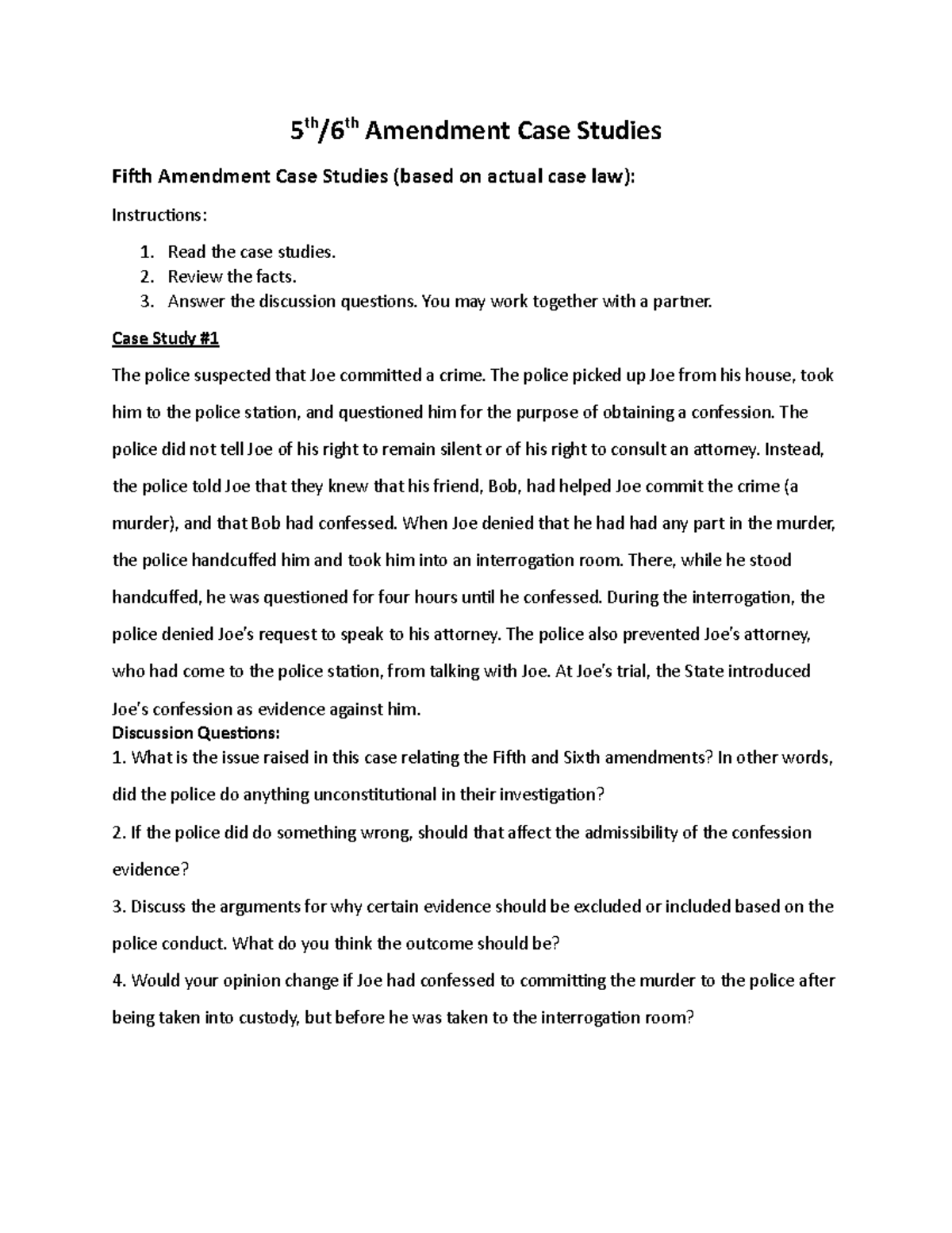 5th and 6th amendment case studies - 5 th/6th Amendment Case Studies ...