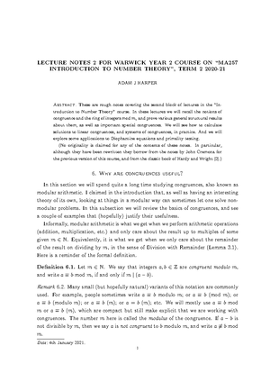 Lecture Notes Chapter 1 - LECTURE NOTES 1 FOR WARWICK YEAR 2 COURSE ON ...