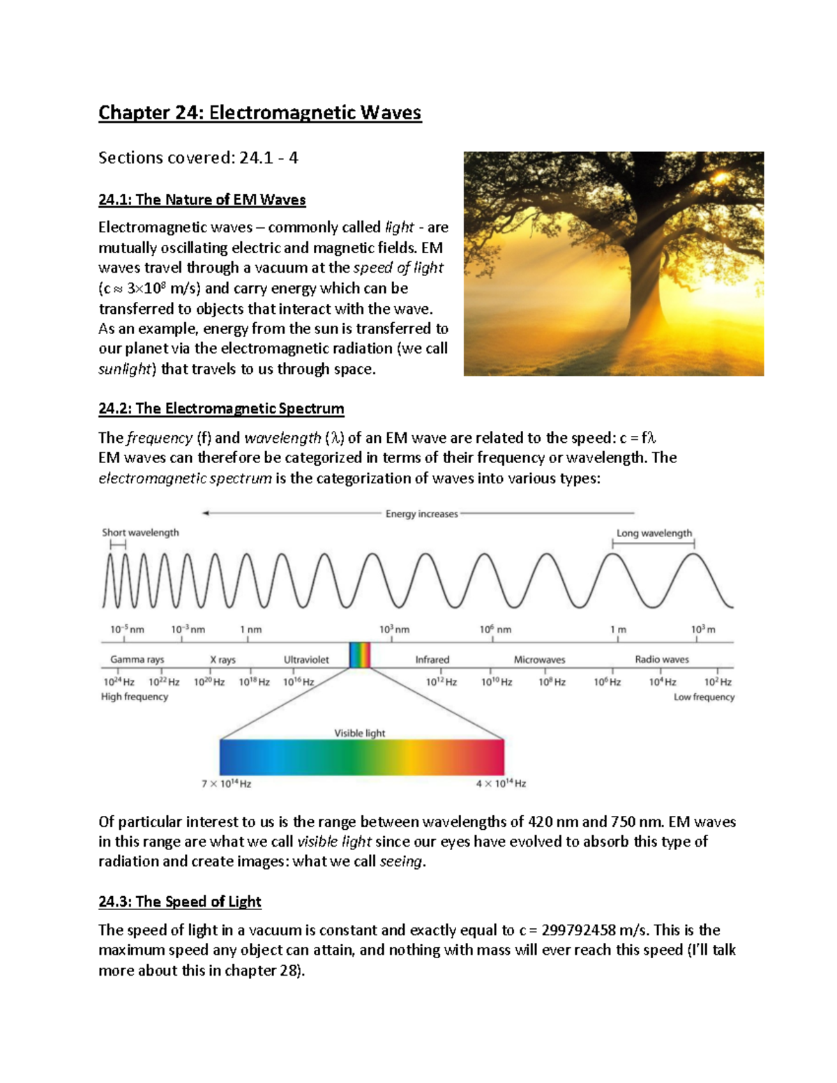 Chapter 24 Summary - Chapter 24: Electromagnetic Waves Sections covered ...