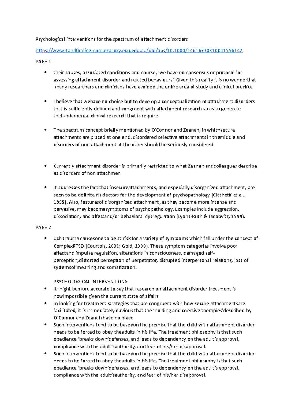 Psychological interventions for the spectrum of attachment disorders ...