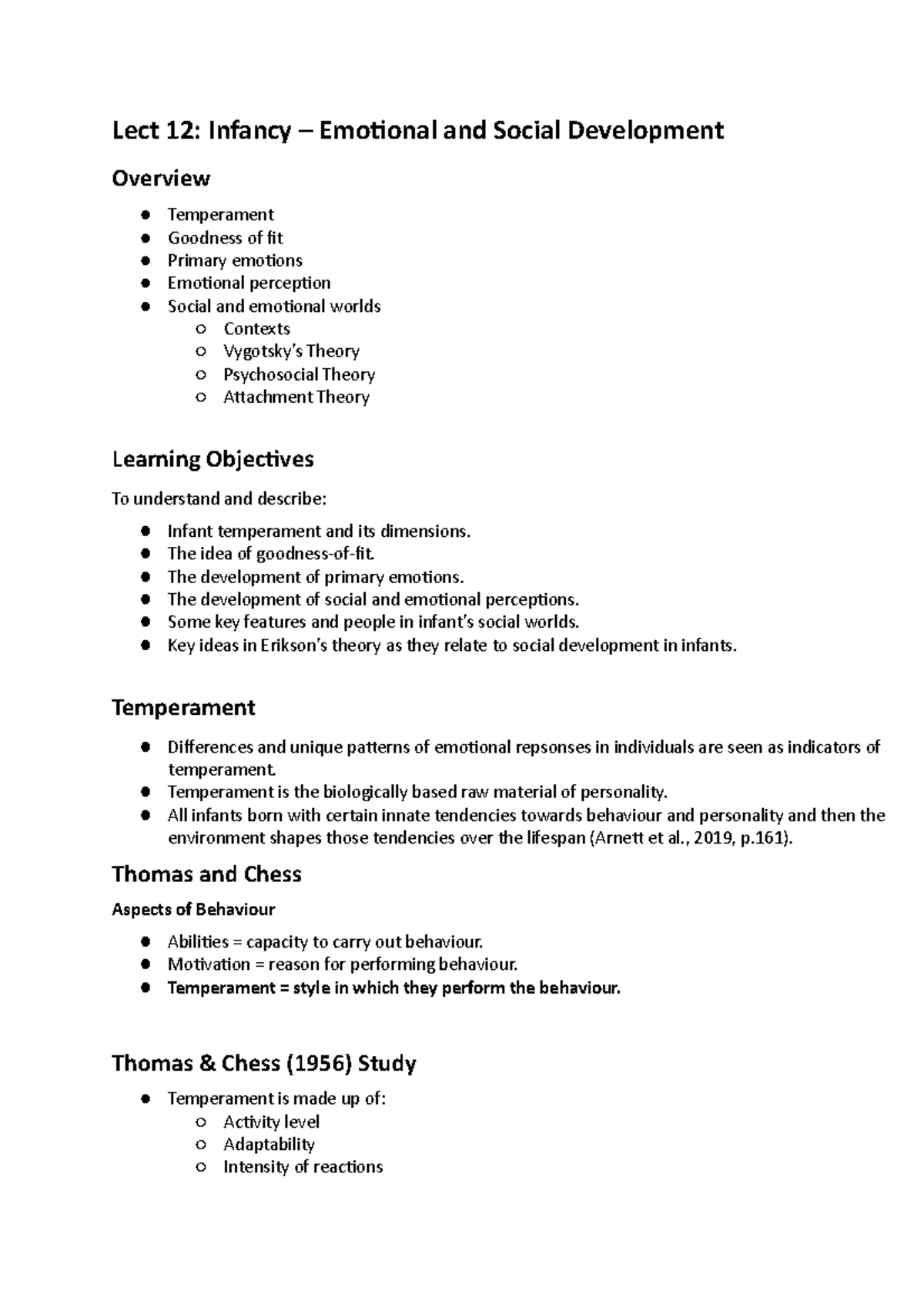EDUC 141 L12 - EDUC 141 Lecture Notes - Lect 12: Infancy – Emotional ...
