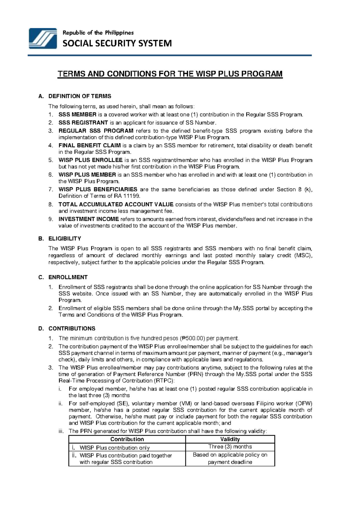 WISP Plus - Terms and Conditions - TERMS AND CONDITIONS FOR THE WISP ...