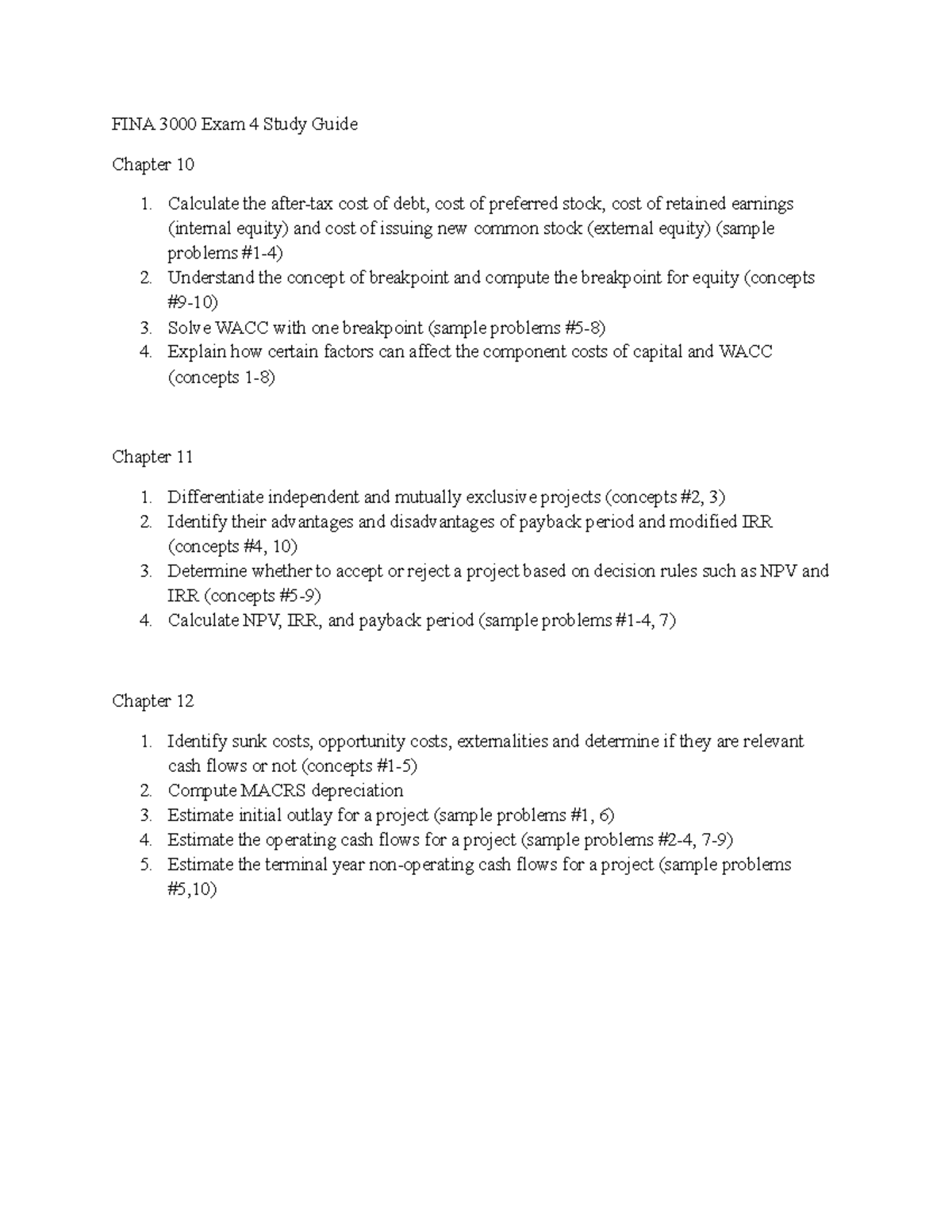 FINA 3000 Exam Four study guide 2021 - FINA 3000 Exam 4 Study Guide ...