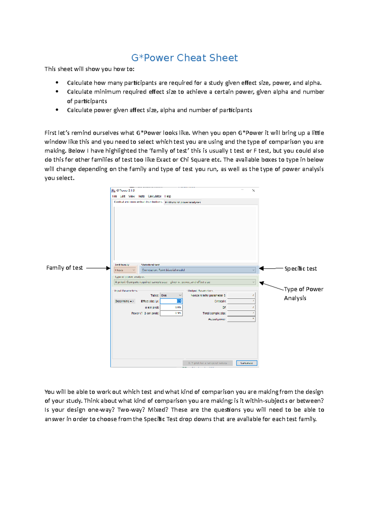 Power Analysis Cheat Sheet(1) - PSY00001I - York - Studocu