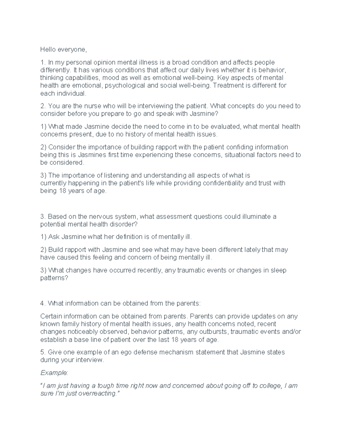 Module nsg 221 - case study jasmine clark - Hello everyone, In my personal opinion mental ...