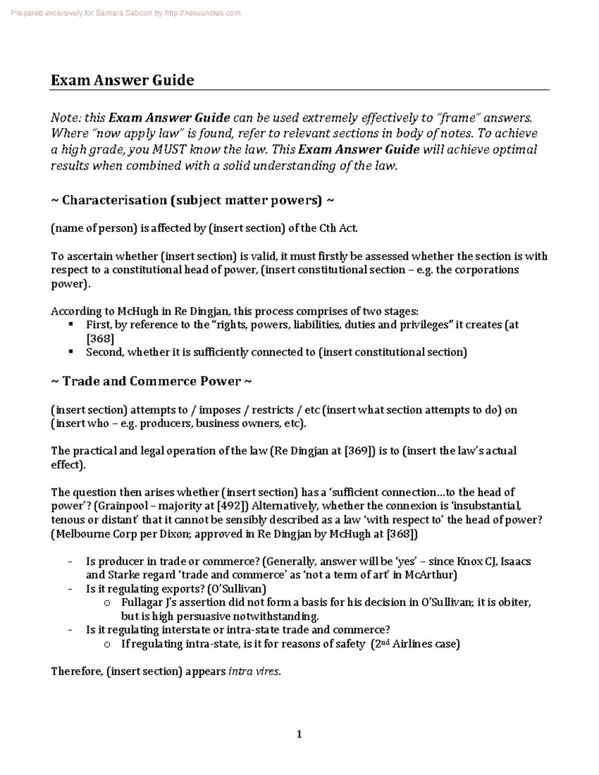 Notes Constitutional - Exam Answer Guide Note: this Exam Answer Guide ...