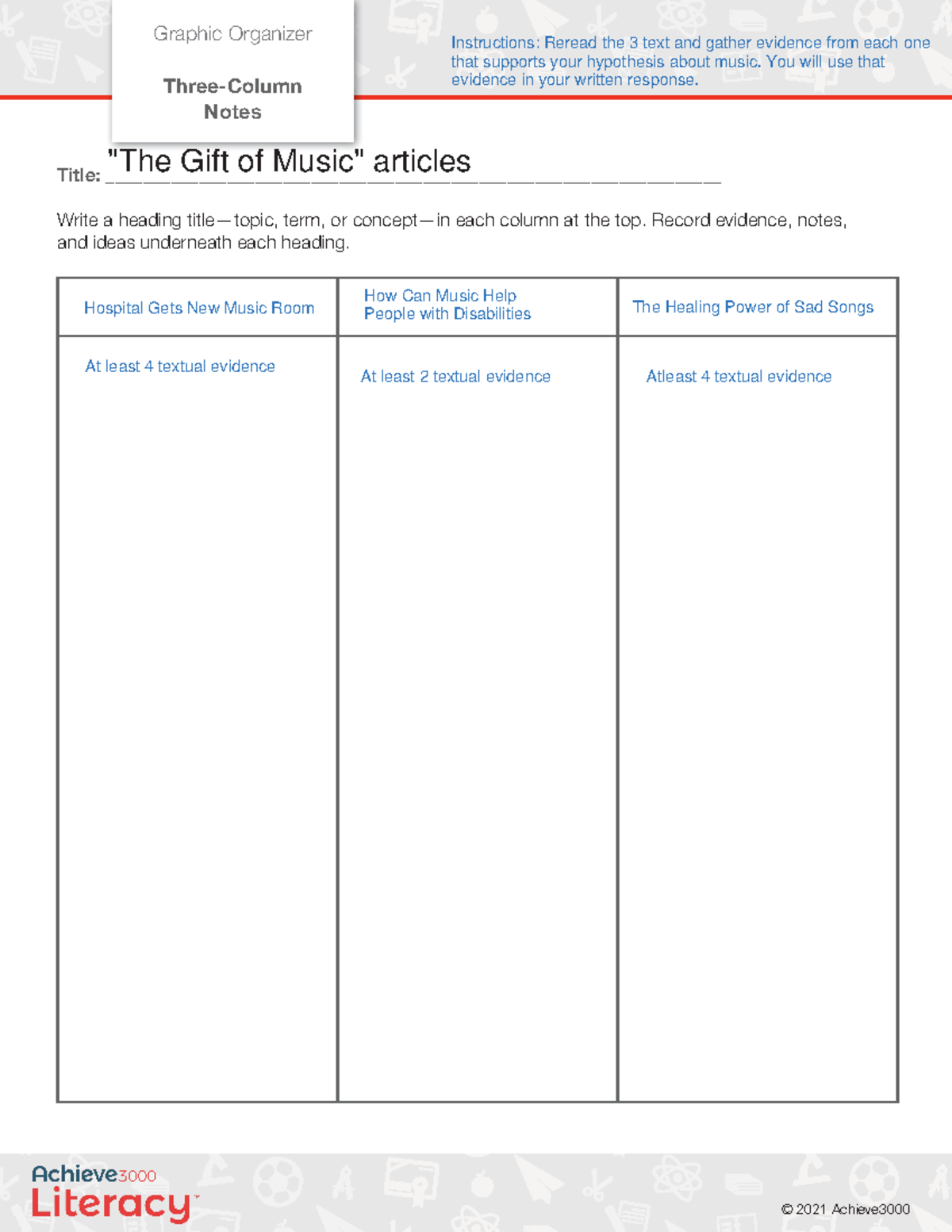 The Gift of Music Graphic Organizer - EAP 0440C - © 20 21 Achieve ...