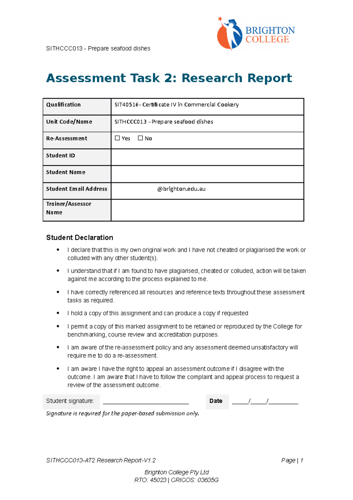 Sithccc 013 [YOUR NAME ID] AT2 Research Report - Assessment Task 2 ...