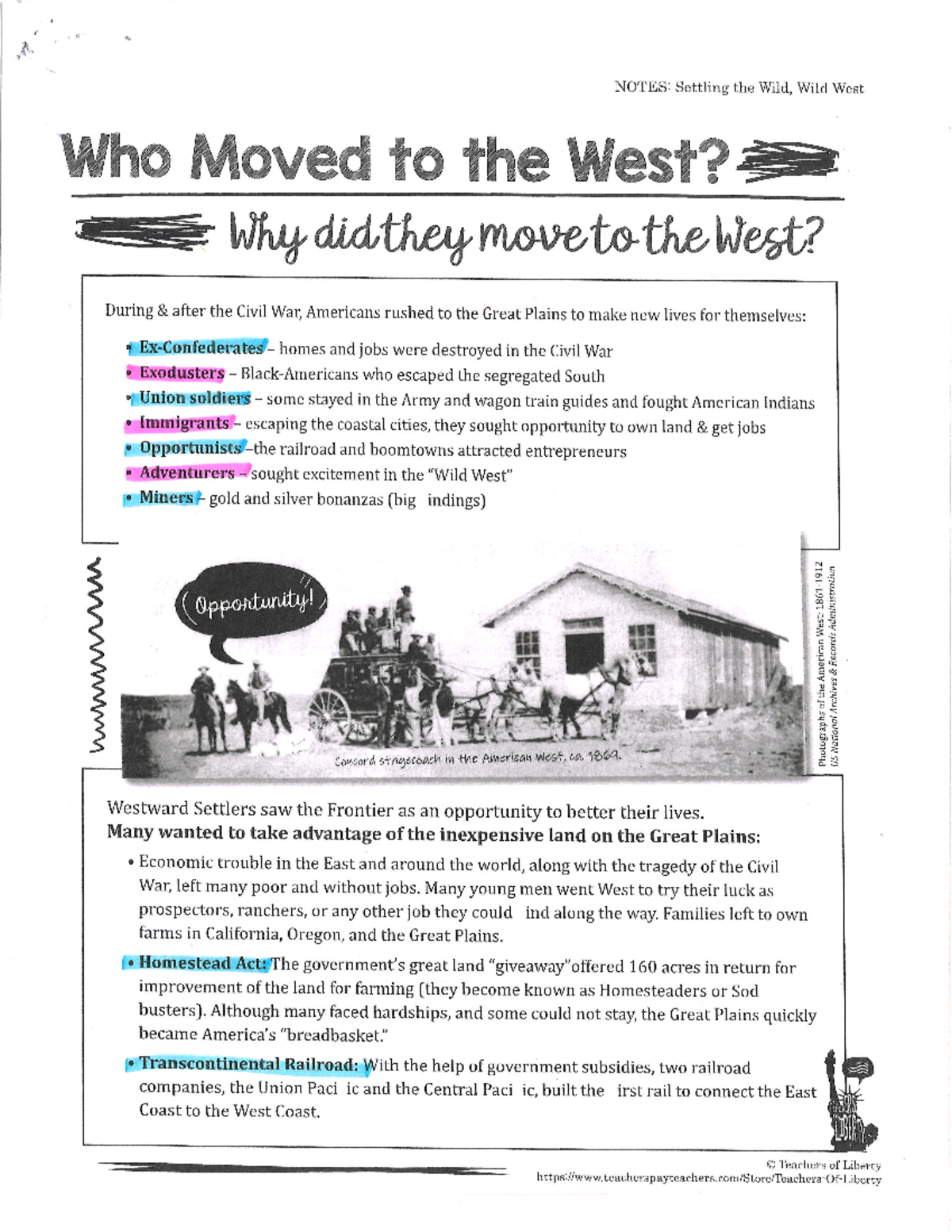 Who Moved West - ,mm,m, - NOTES: Settling the Wild, Wild West Who Moved ...