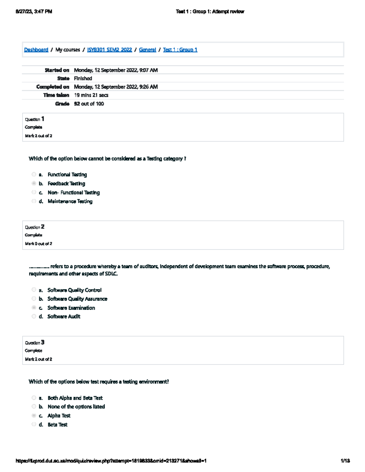 IS TEST 1 - ISYS301 - Studocu