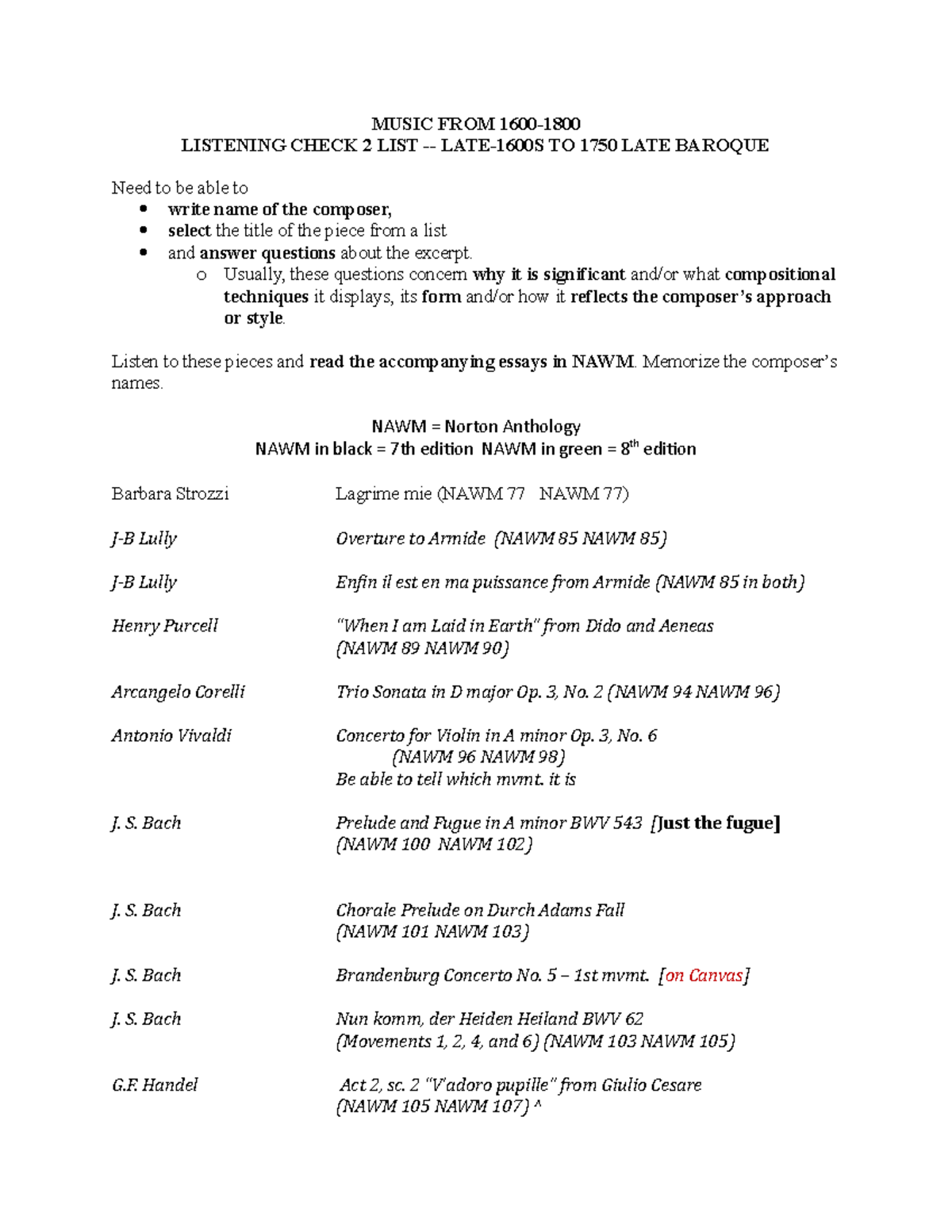 Listening List 2 3325 SP22 - MUSIC FROM 1600- LISTENING CHECK 2 LIST ...