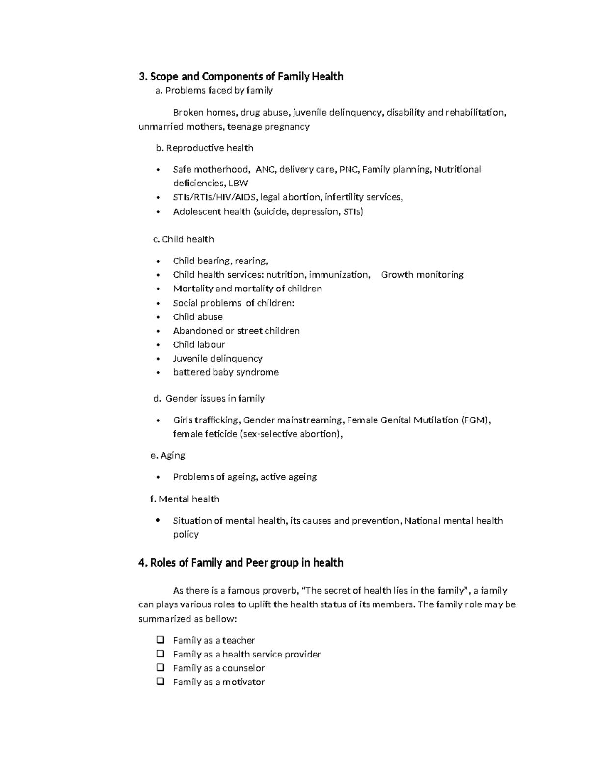 Review-materials-phc - 3. Scope and Components of Family Health a ...