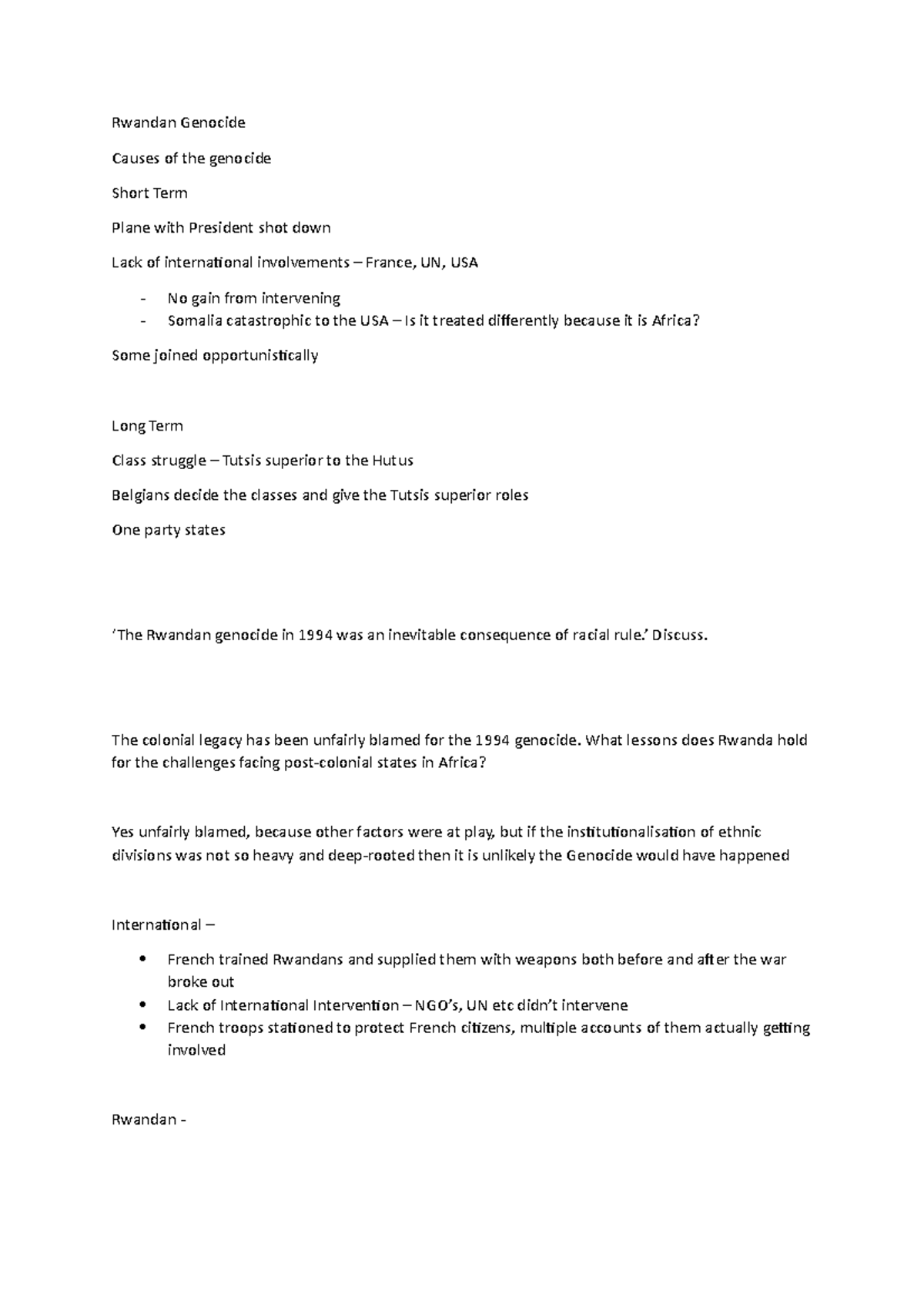 Rwandan Genocide - General notes from class, readings and lecture that ...