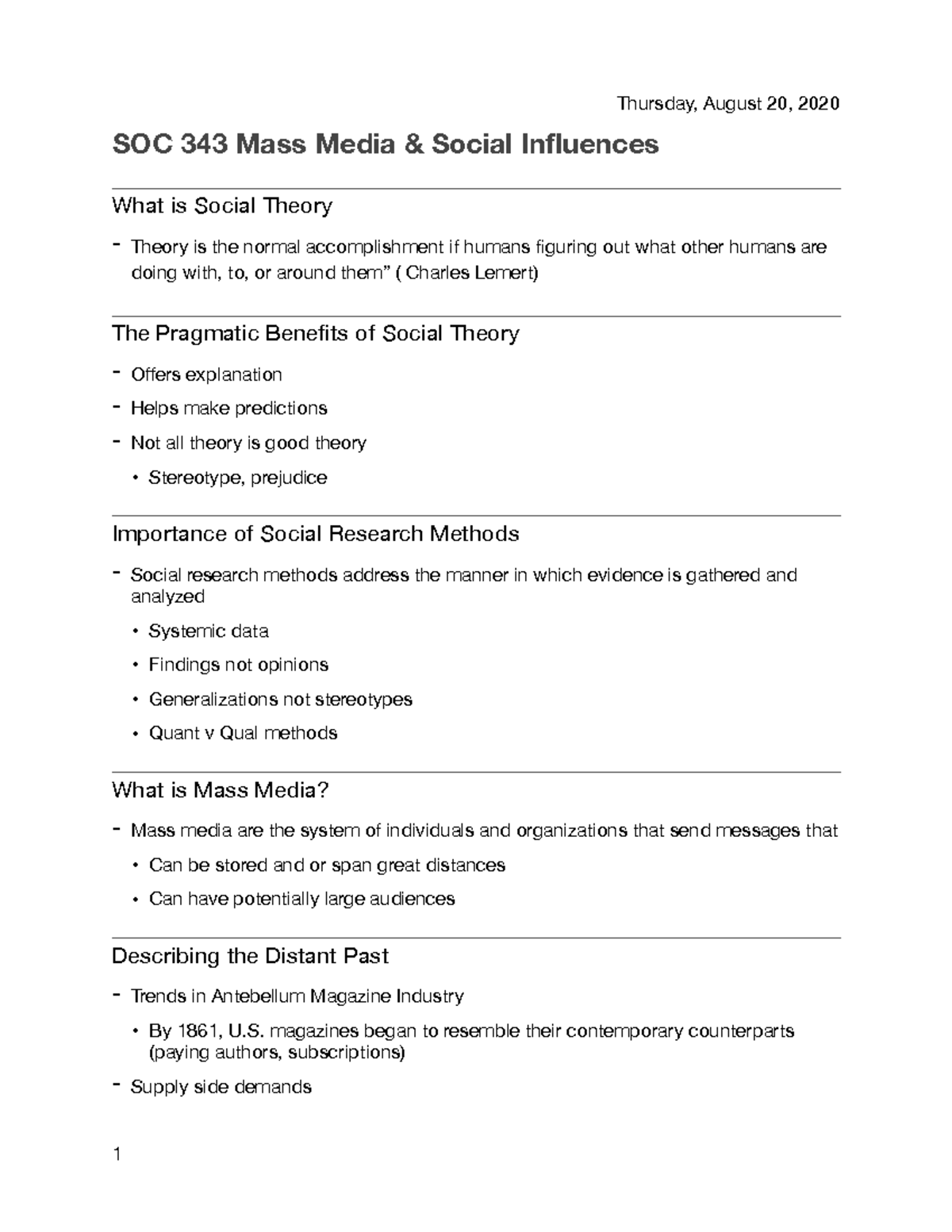 SOC 343 Mass Media & Social Influences - SOC 343 Mass Media & Social ...