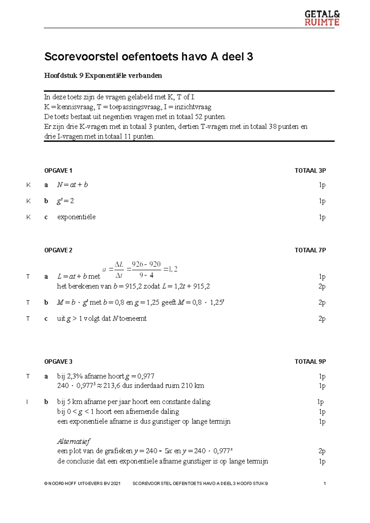GR12-HA3-09-Oefentoets scorevoorstel - Scorevoorstel oefentoets havo A deel 3 Hoofdstuk 9 ...