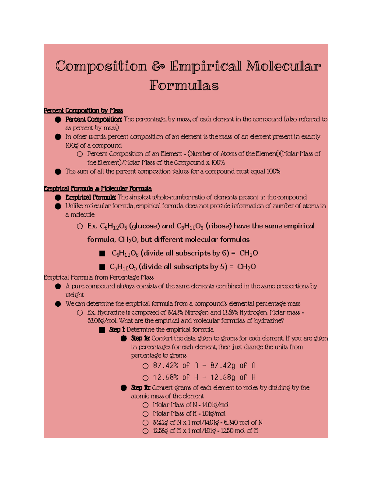 3.2 Notes - Composition & Empirical Molecular Formulas Percent ...