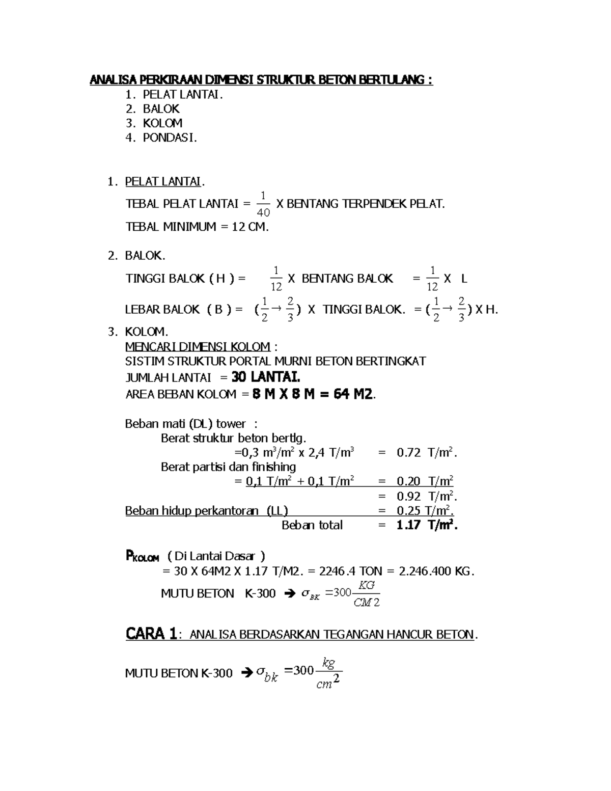 Rumus Dimensi Struktur - ANALISA PERKIRAAN DIMENSI STRUKTUR BETON ...