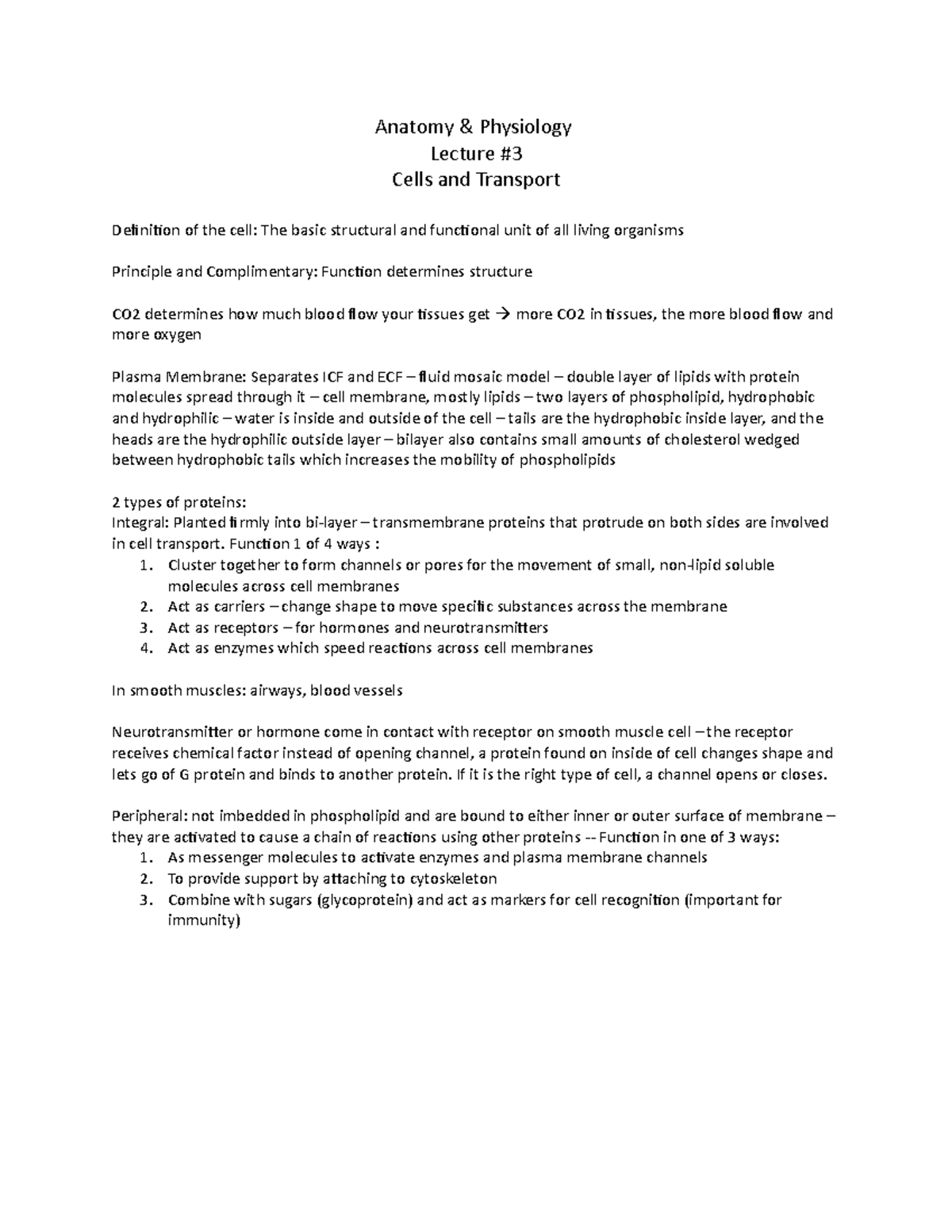 Anatomy and Physiology Lecture #3 - Anatomy & Physiology Lecture Cells ...