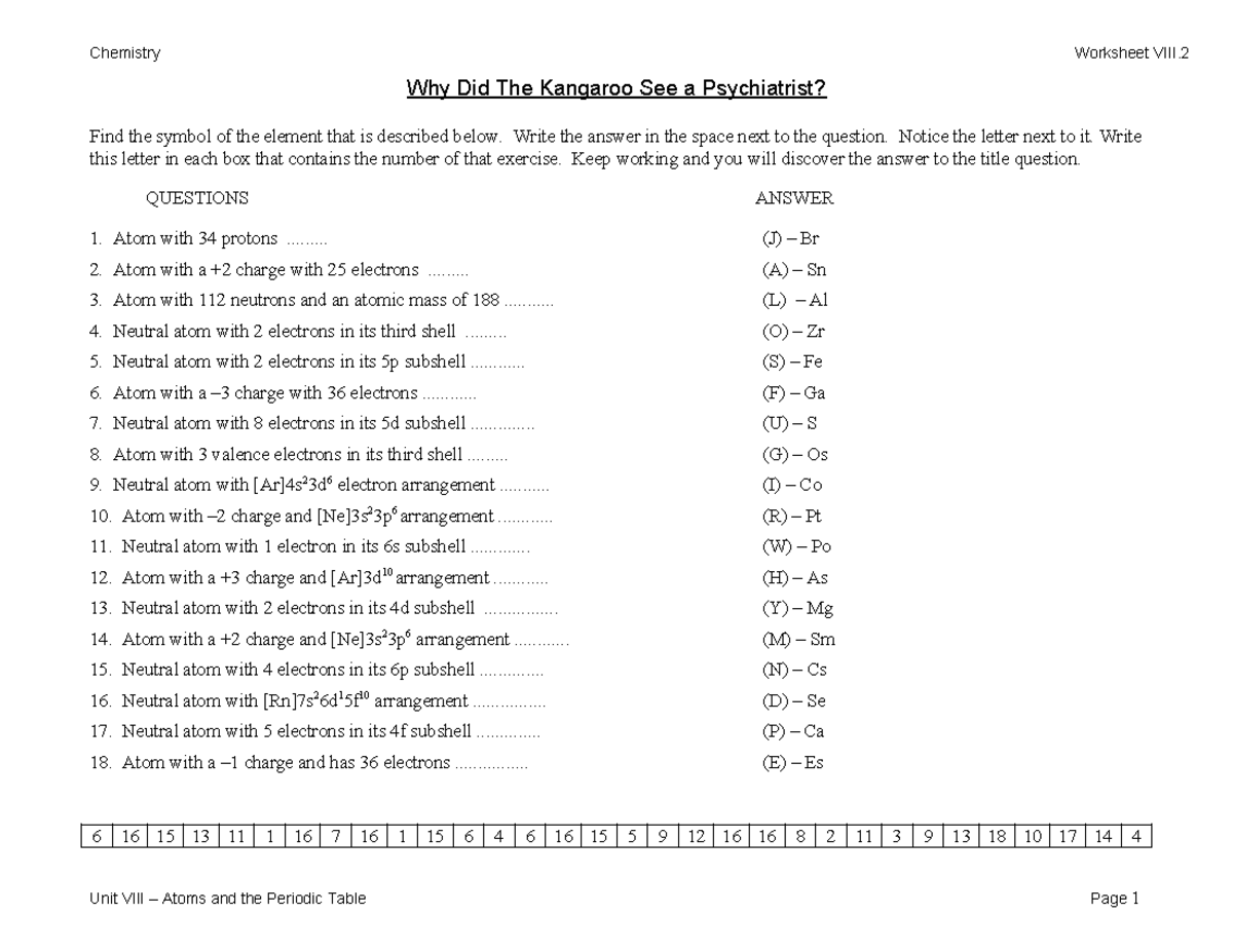 Electron configurations puzzles - Chemistry Worksheet VIII. Why Did The ...