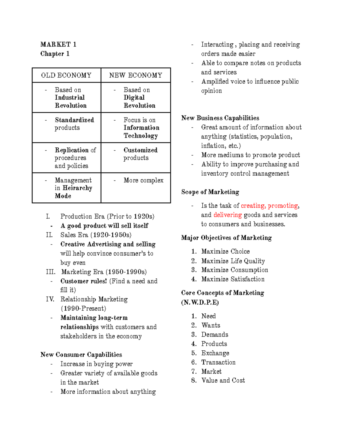 Market 1 Reviewer - Midterms - MARKET 1 Chapter 1 OLD ECONOMY NEW ...
