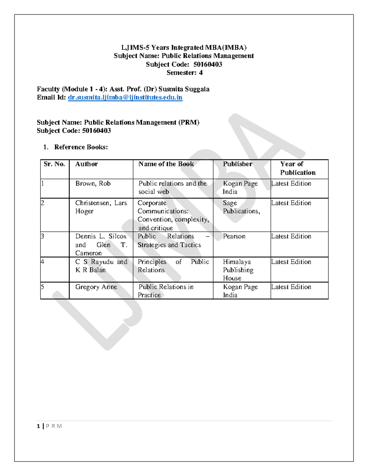 LJU PRM Module 1 - public relations - LJIMS-5 Years Integrated MBA(IMBA ...