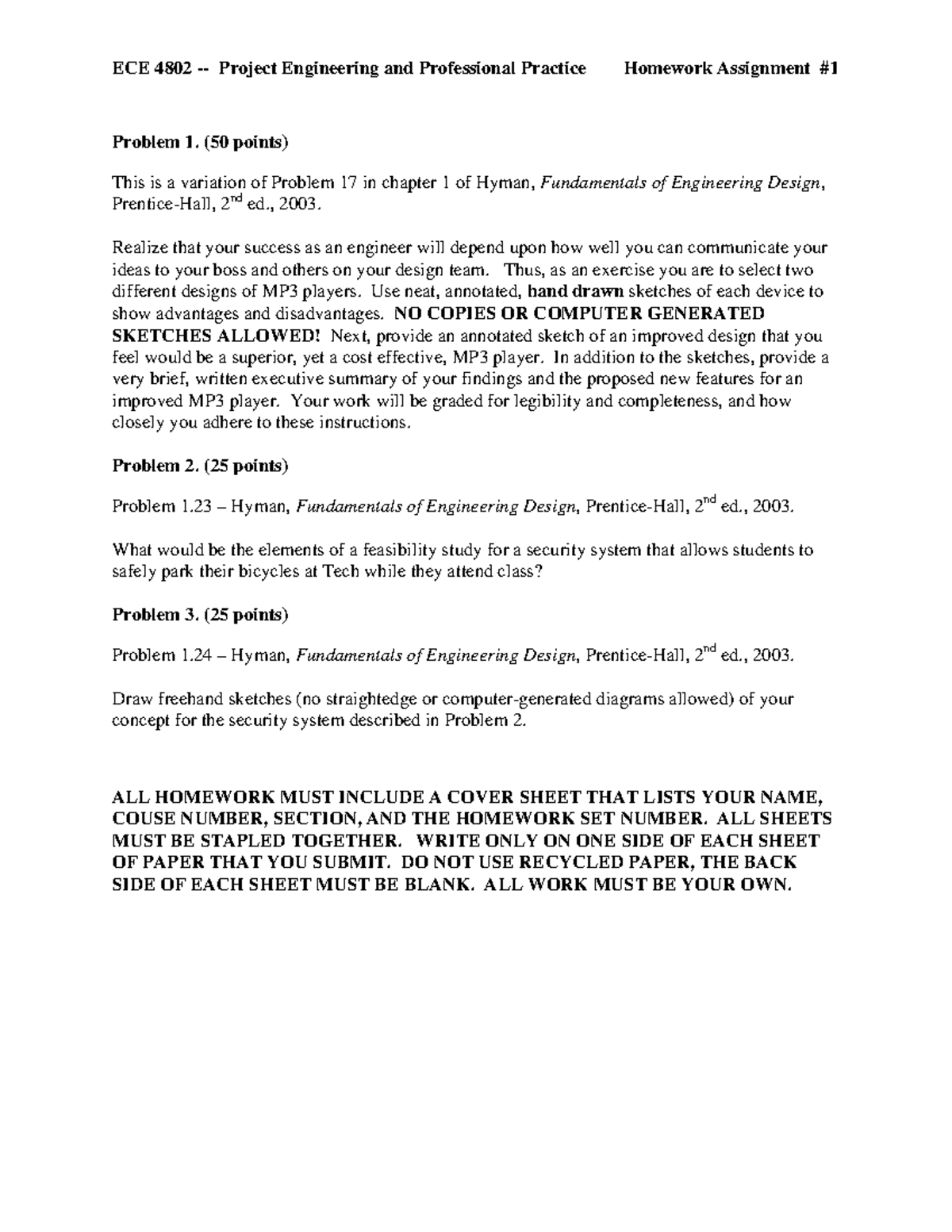 Hw 1 - Exam Practice - ECE 4802 - Project Engineering and Professional ...
