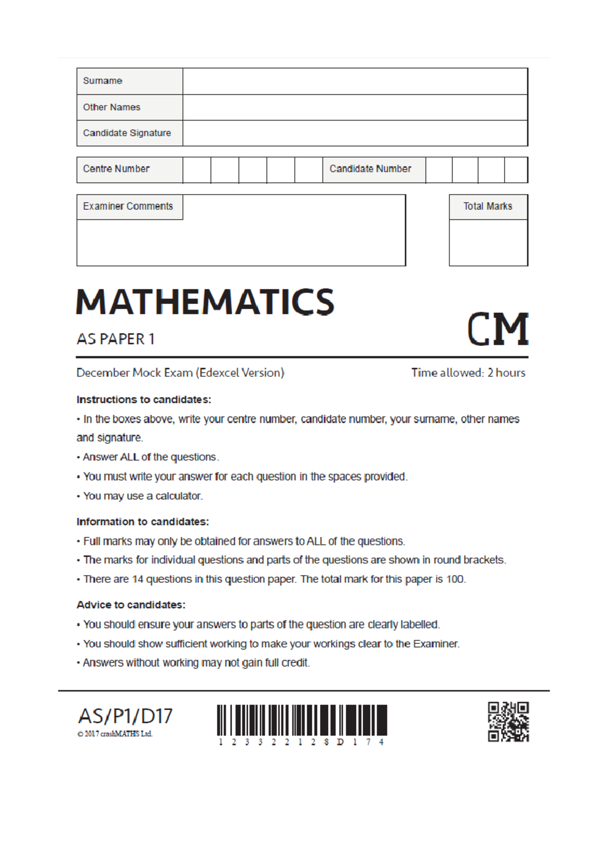 AS Core Paper - Crash maths - MAS325 - Studocu
