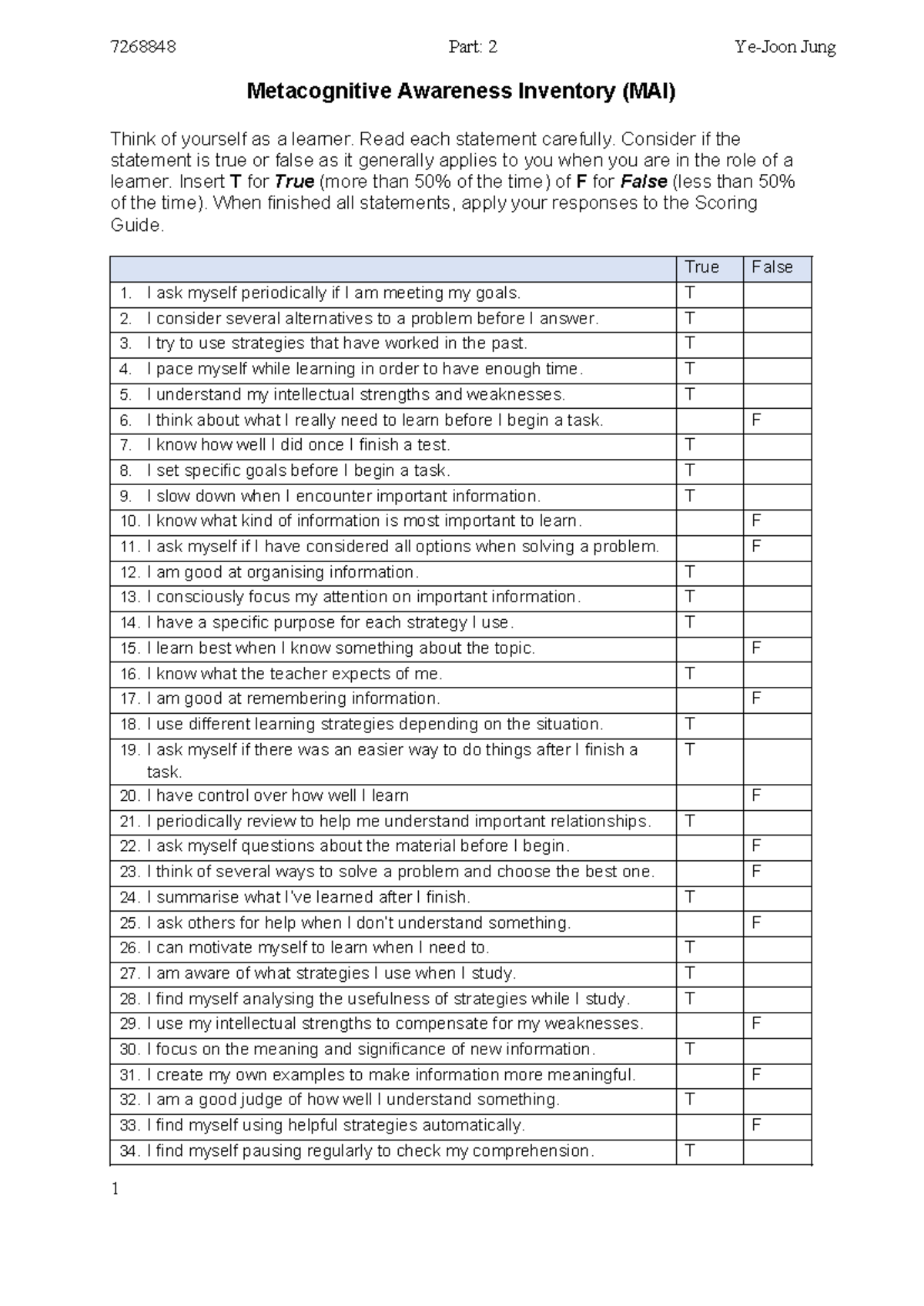 EDUC252 Assignment 2 part 2 - Ye-Joon Jung - Metacognitive Awareness ...