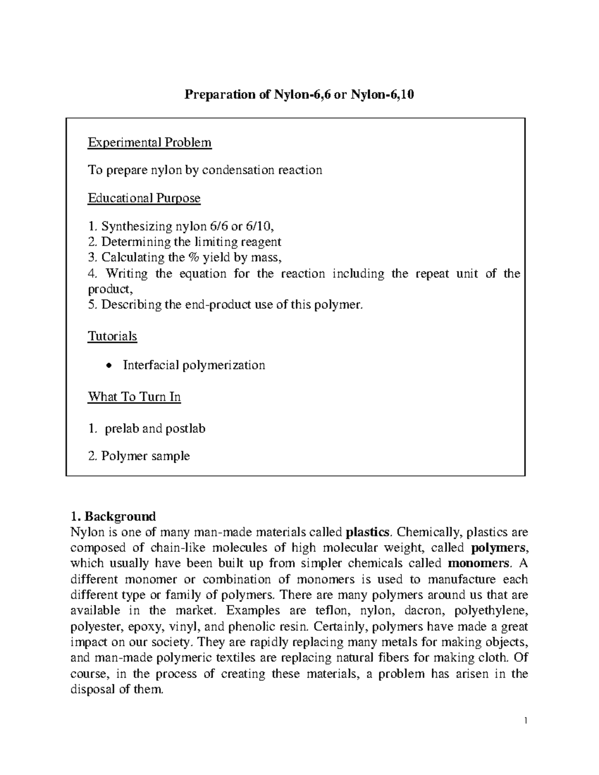 Preparation of Nylon 2 - Preparation of Nylon-6,6 or Nylon-6 ...