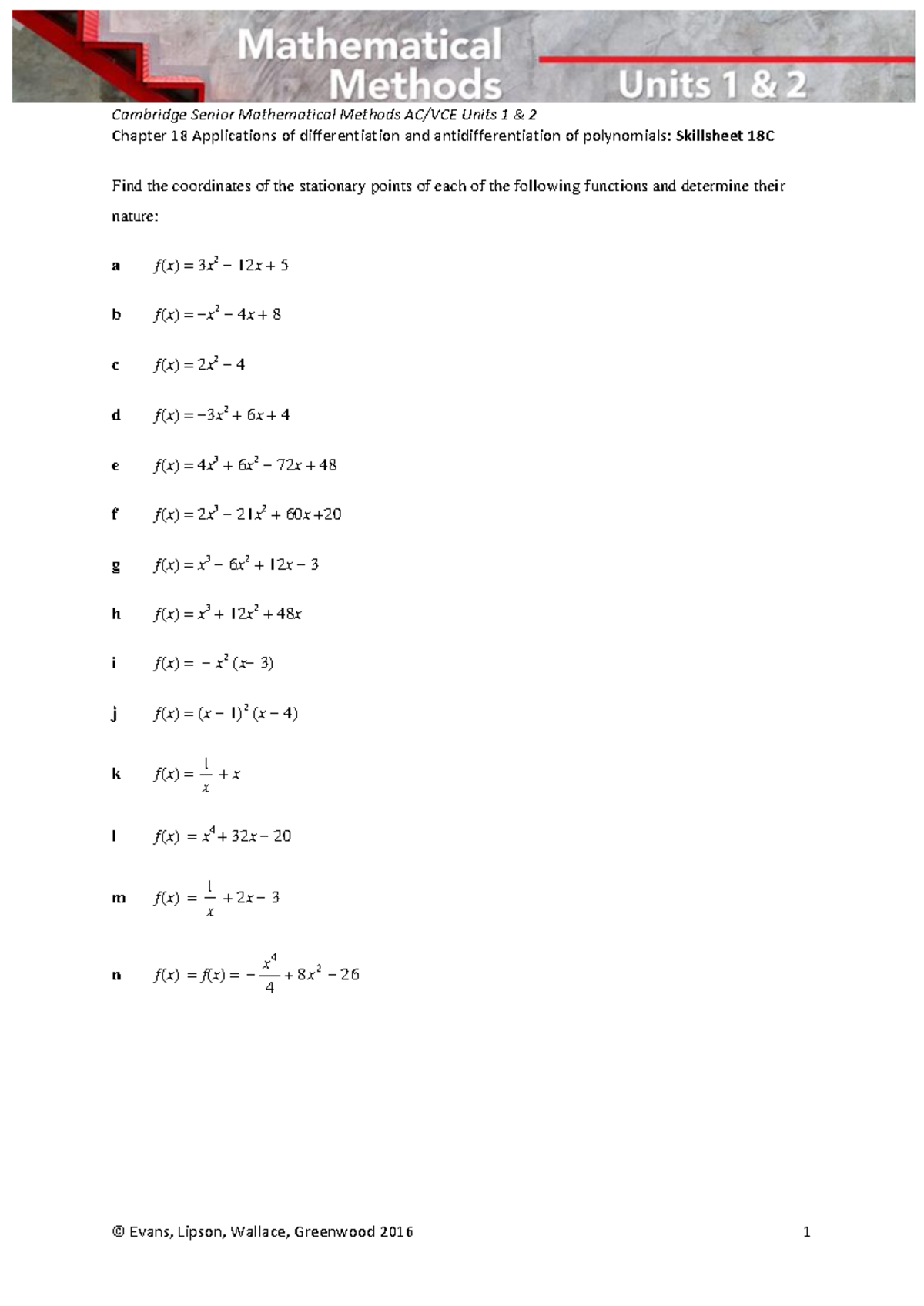 9. Skillsheet-18C - maths - Cambridge Senior Mathematical Methods AC/VCE Units 1 & 2 Chapter 18 ...