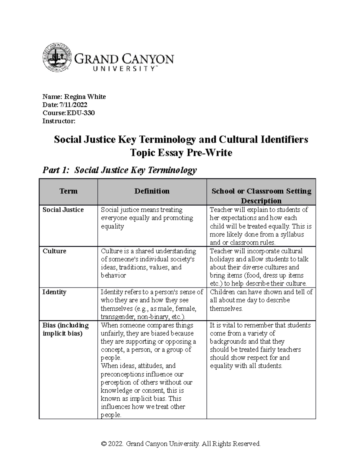 EDU-330-T1-Social Justice Terminologyand Cultural Identifiers Topic ...