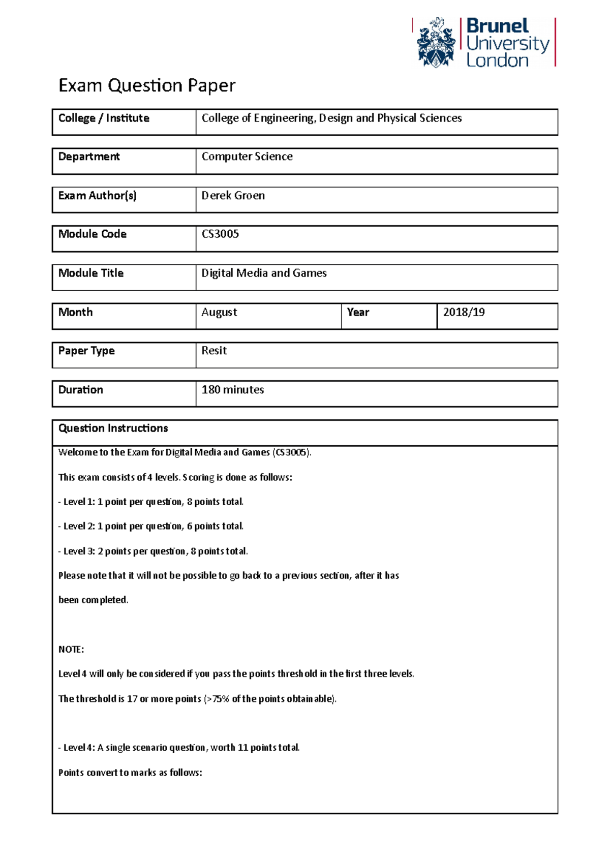 Reassessment Exam Question Paper Template 2018-19 - Exam Question Paper ...