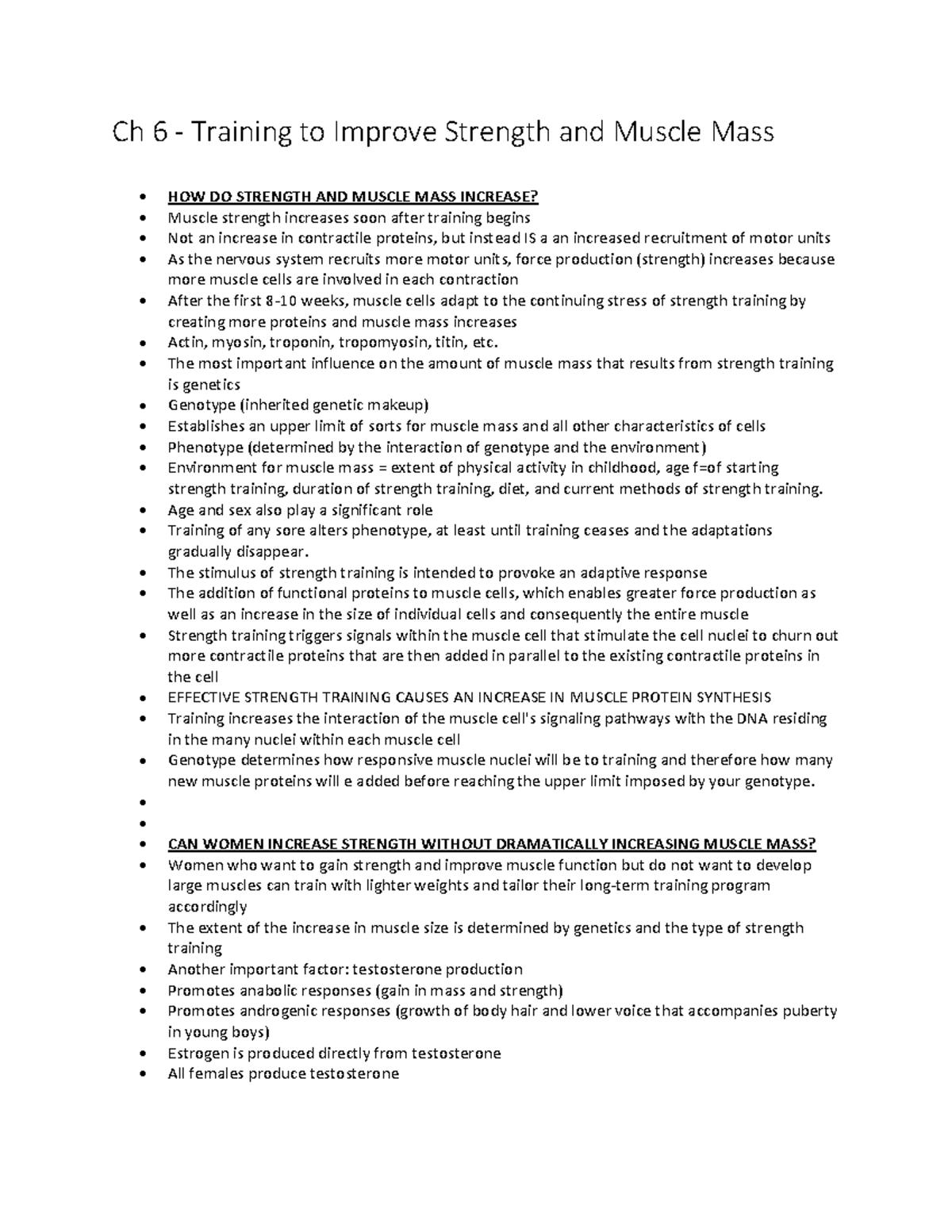 Exercise Physiology 1 - Chapter 6 Notes - Ch 6 - Training to Improve ...
