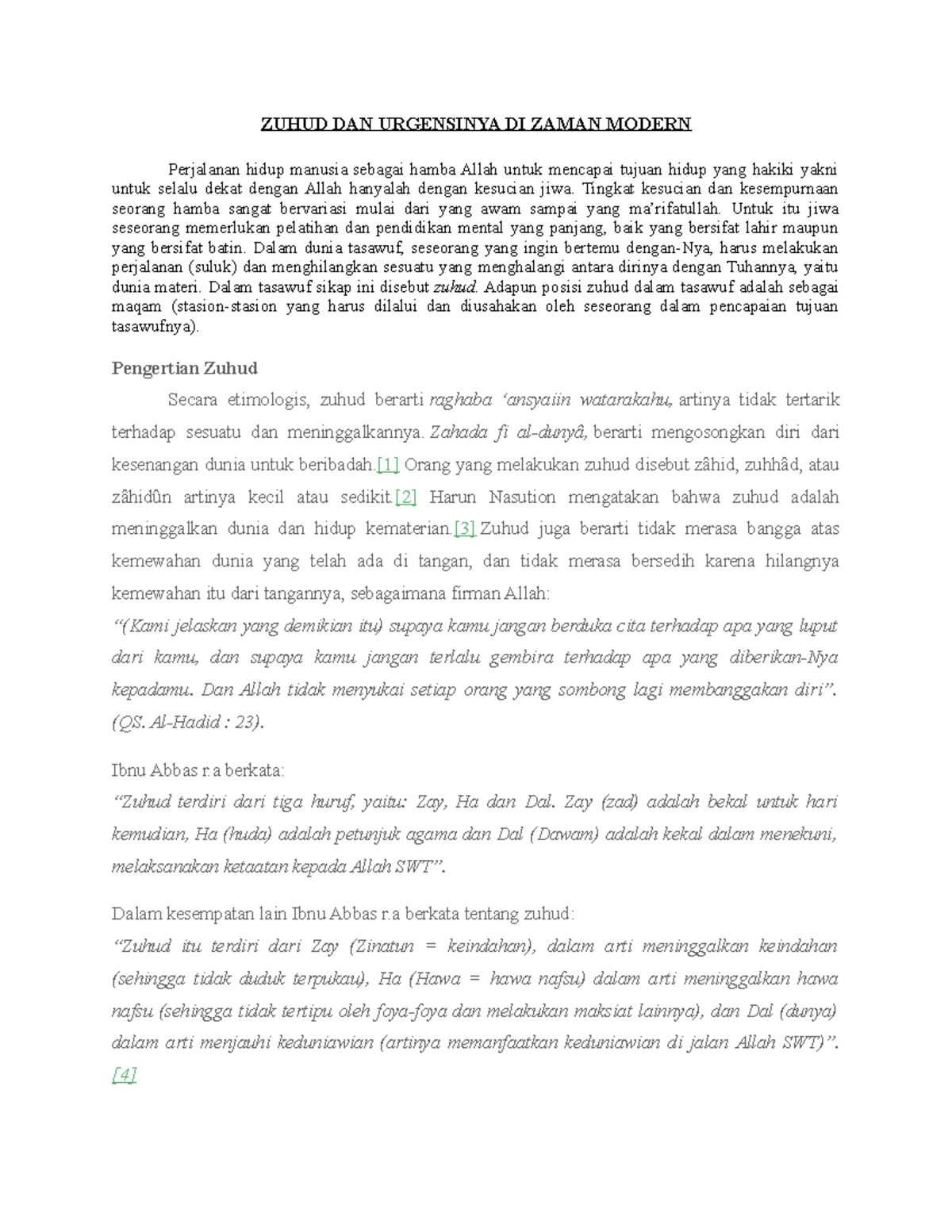 Zuhud DAN Urgensinya DI Zaman Modern - ZUHUD DAN URGENSINYA DI ZAMAN ...