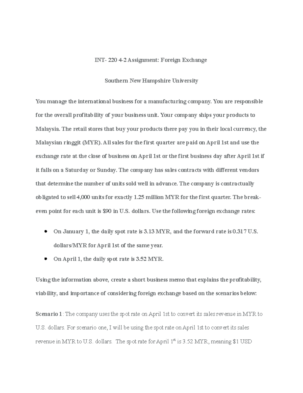 INT 220 4 2 Assignment Foreign Exchange INT 220 4 2 Assignment