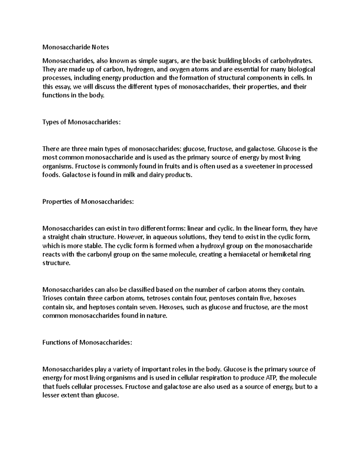 Monosaccharide Notes - Monosaccharide Notes Monosaccharides, also known ...