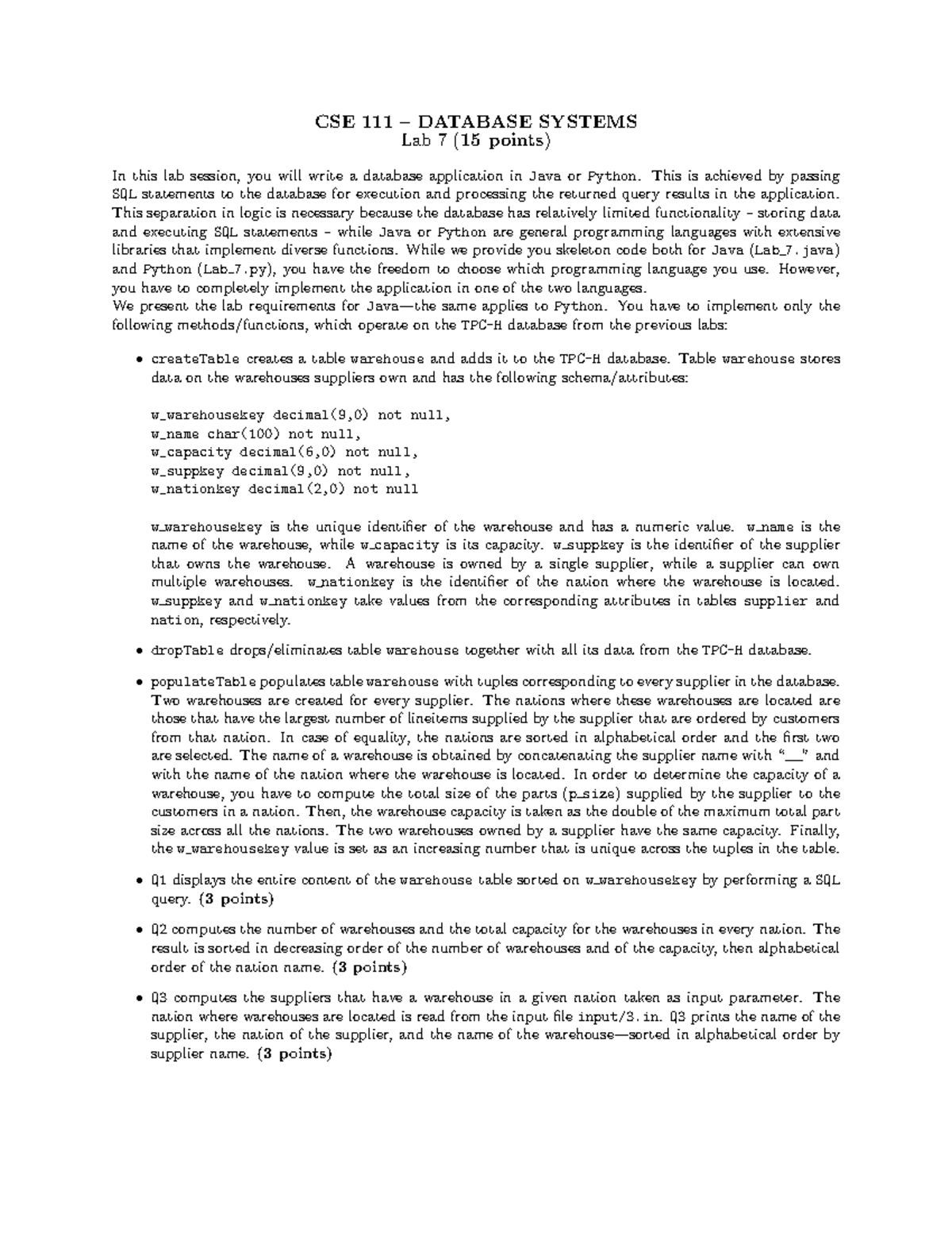 Lab-7 - Professor Florin Rusu - CSE 111 – DATABASE SYSTEMS Lab 7 (15 ...