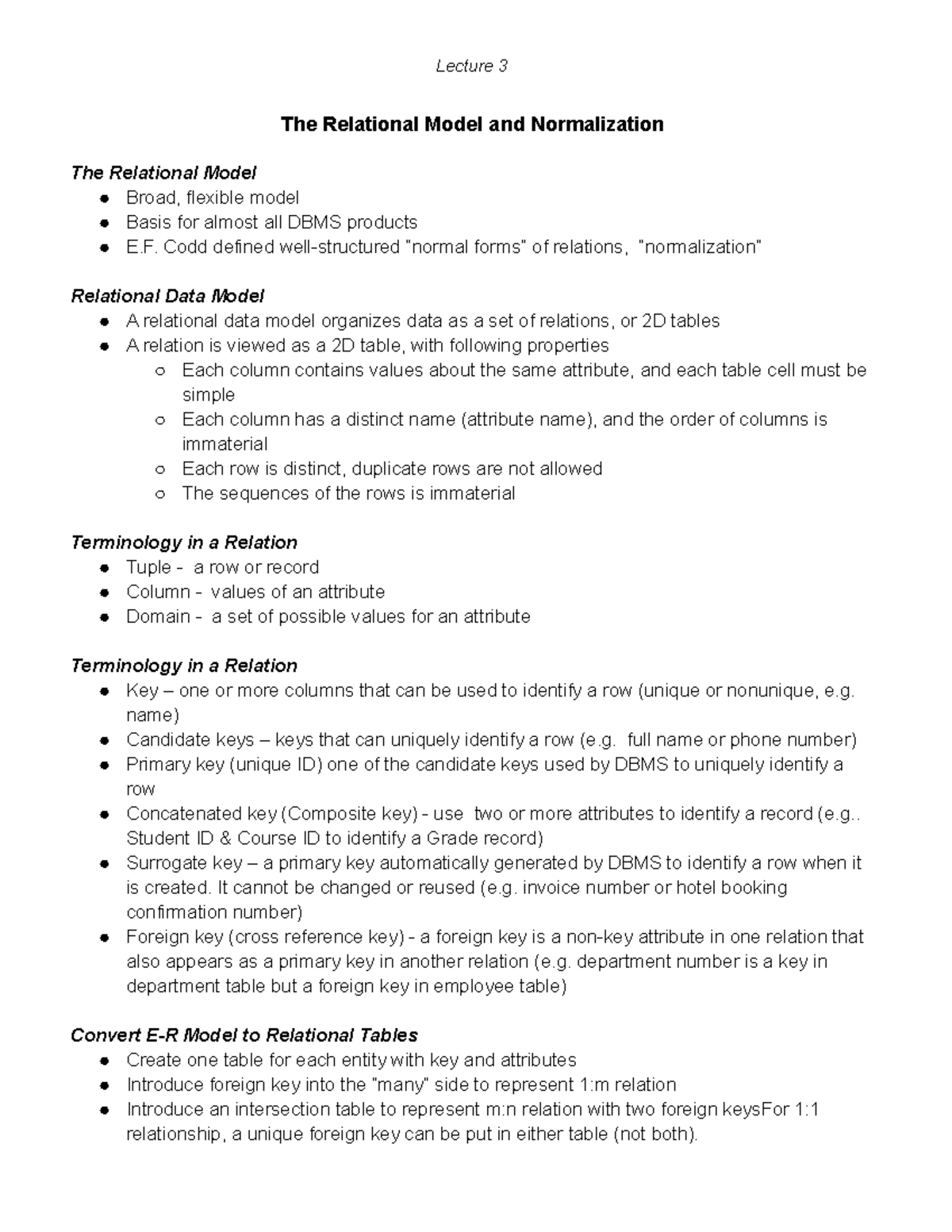 Lecture 3 - The Relational Model and Normalization - The Relational ...
