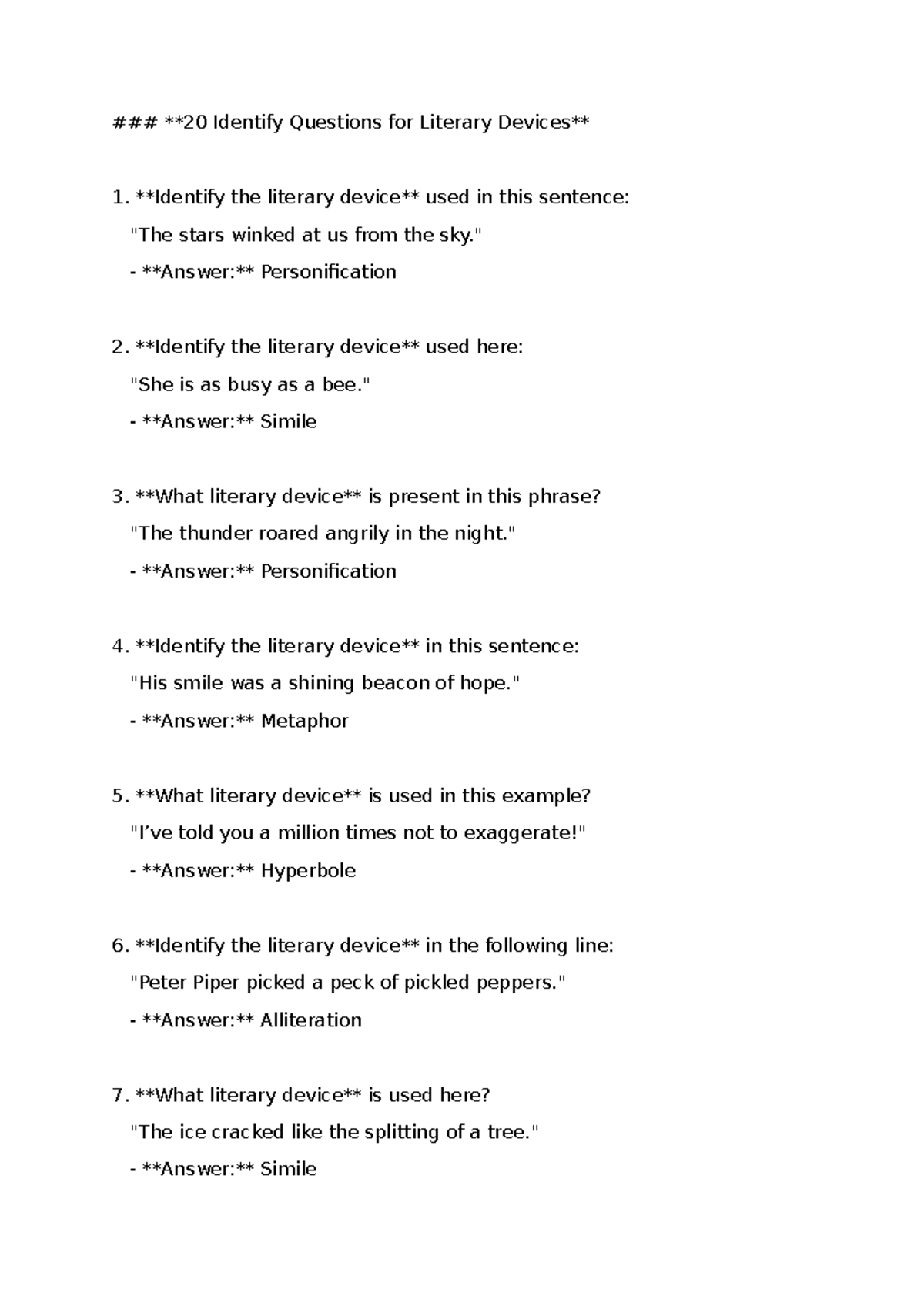 New Microsoft Word Document - 20 Identify Questions for Literary ...