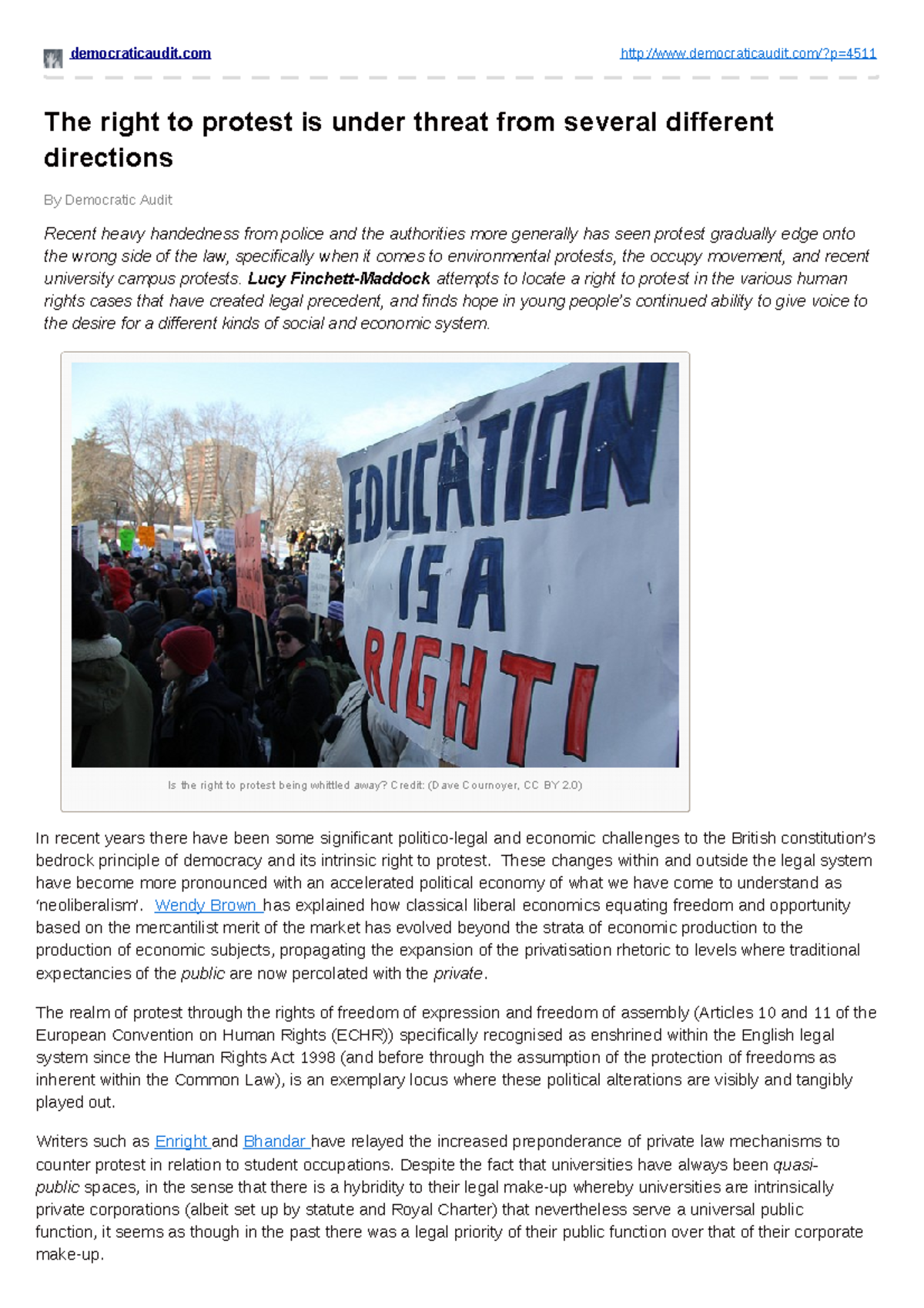 Democraticaudit Phoebewhitlock 20-essay 003 - Is the right to protest ...