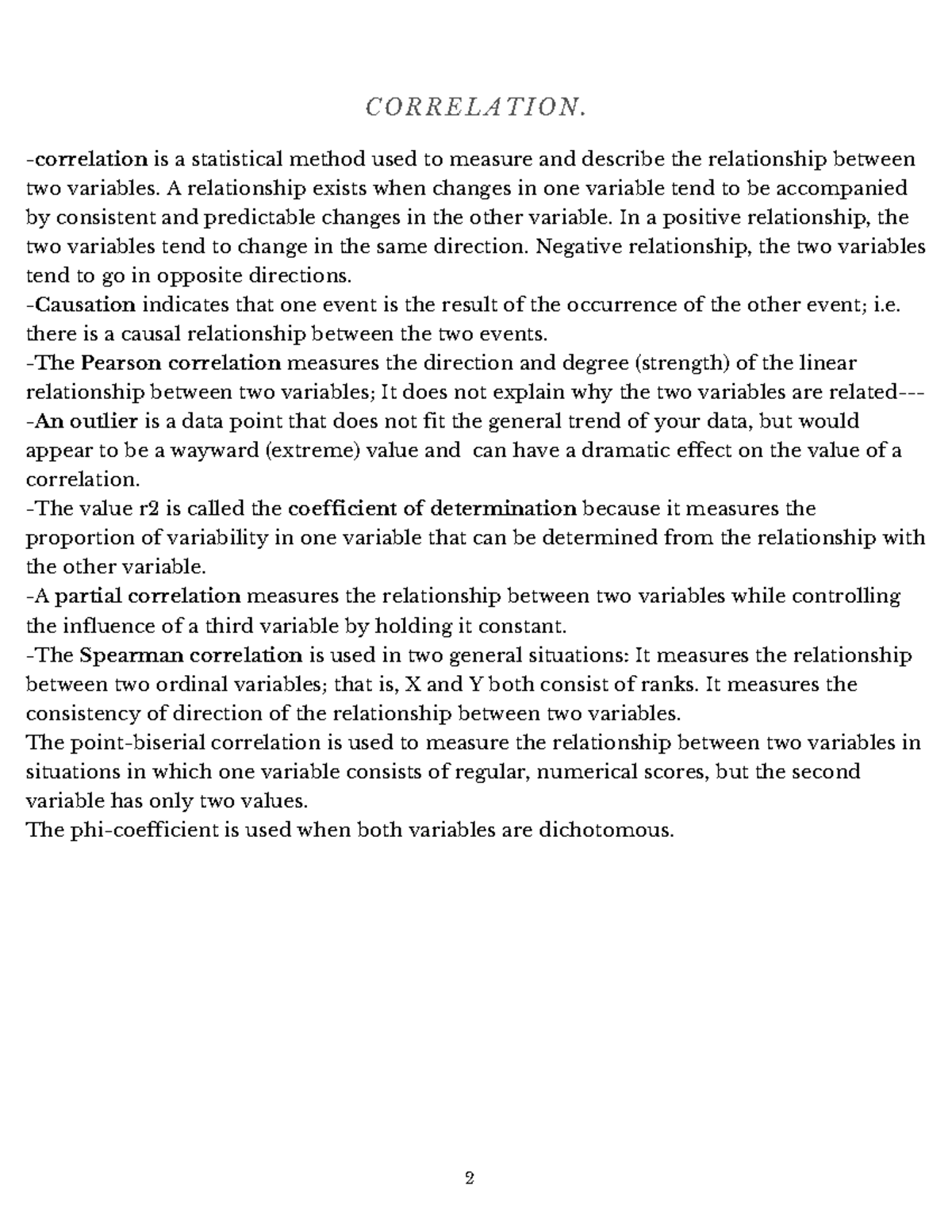 Psych 1073notes -correlation is a statistical method used to measure ...