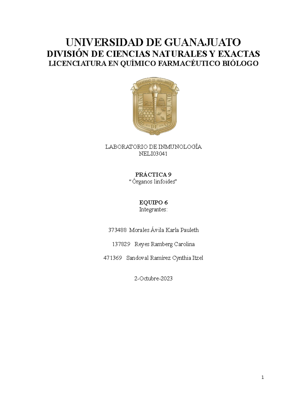 Práctica 9 órganos Linfoides Universidad De Guanajuato División De