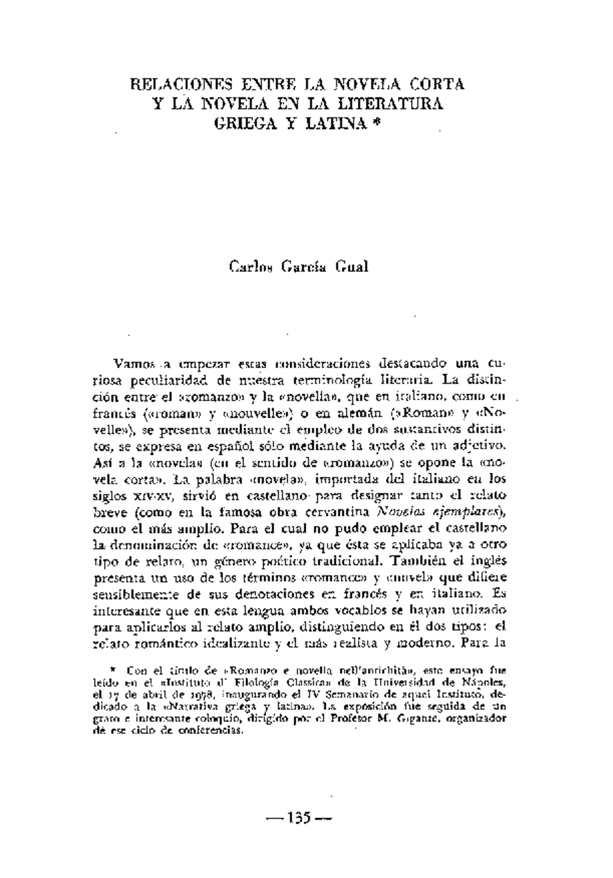 García gual - RELACIONES ENTRE LA NOVELA lCORTA Y LA NOVELA EN LA ...