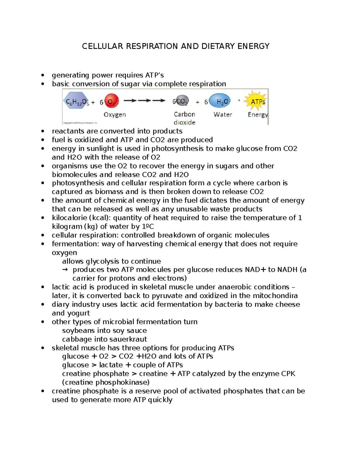 Cellular Respiration and Dietary Energy - CELLULAR RESPIRATION AND ...