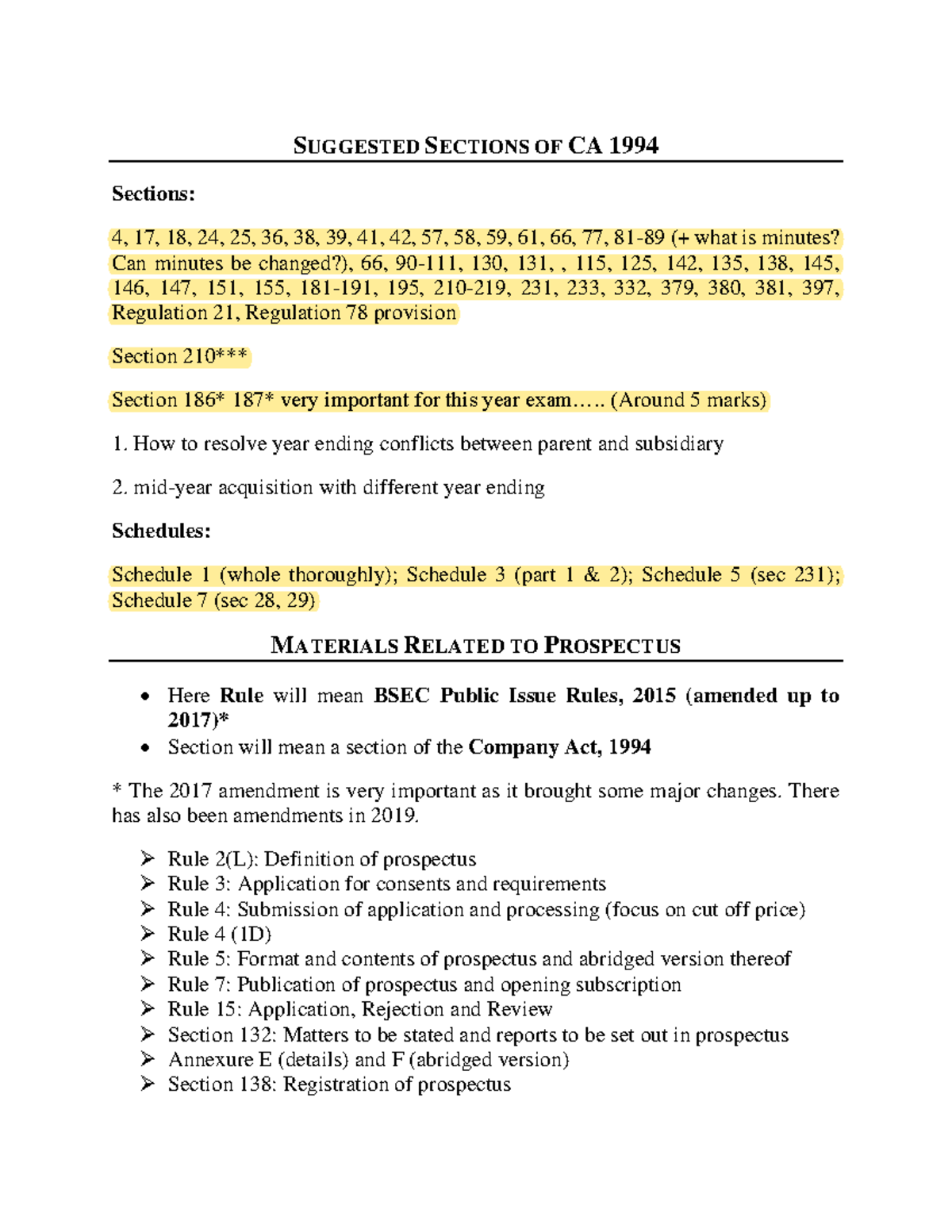 1. Yasin Miah Sir Suggestions - SUGGESTED SECTIONS OF CA 1994 Sections ...