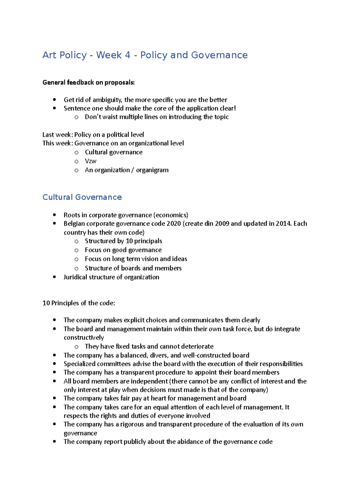Art Policy W5 - Art Policy - Week 4 - Policy and Governance General ...