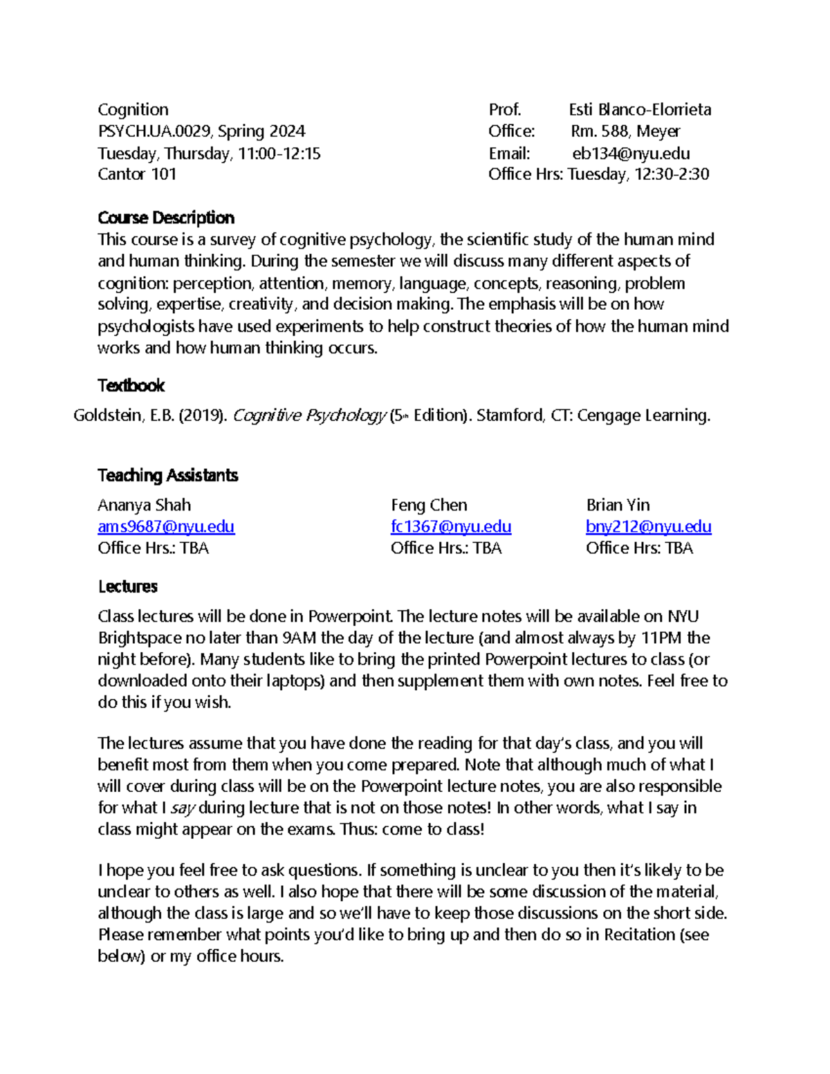 Cognition Interim Syllabus - Cognition Prof. Esti Blanco-Elorrieta ...