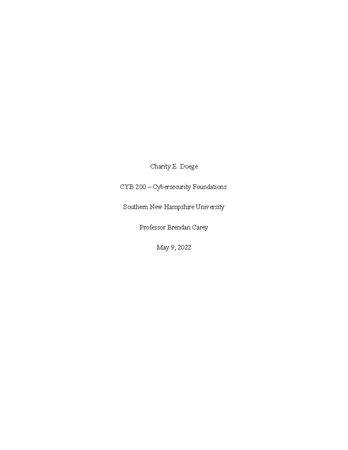 Security Objective Mapping Charity E Doege Cyb 200 Cybersecurity