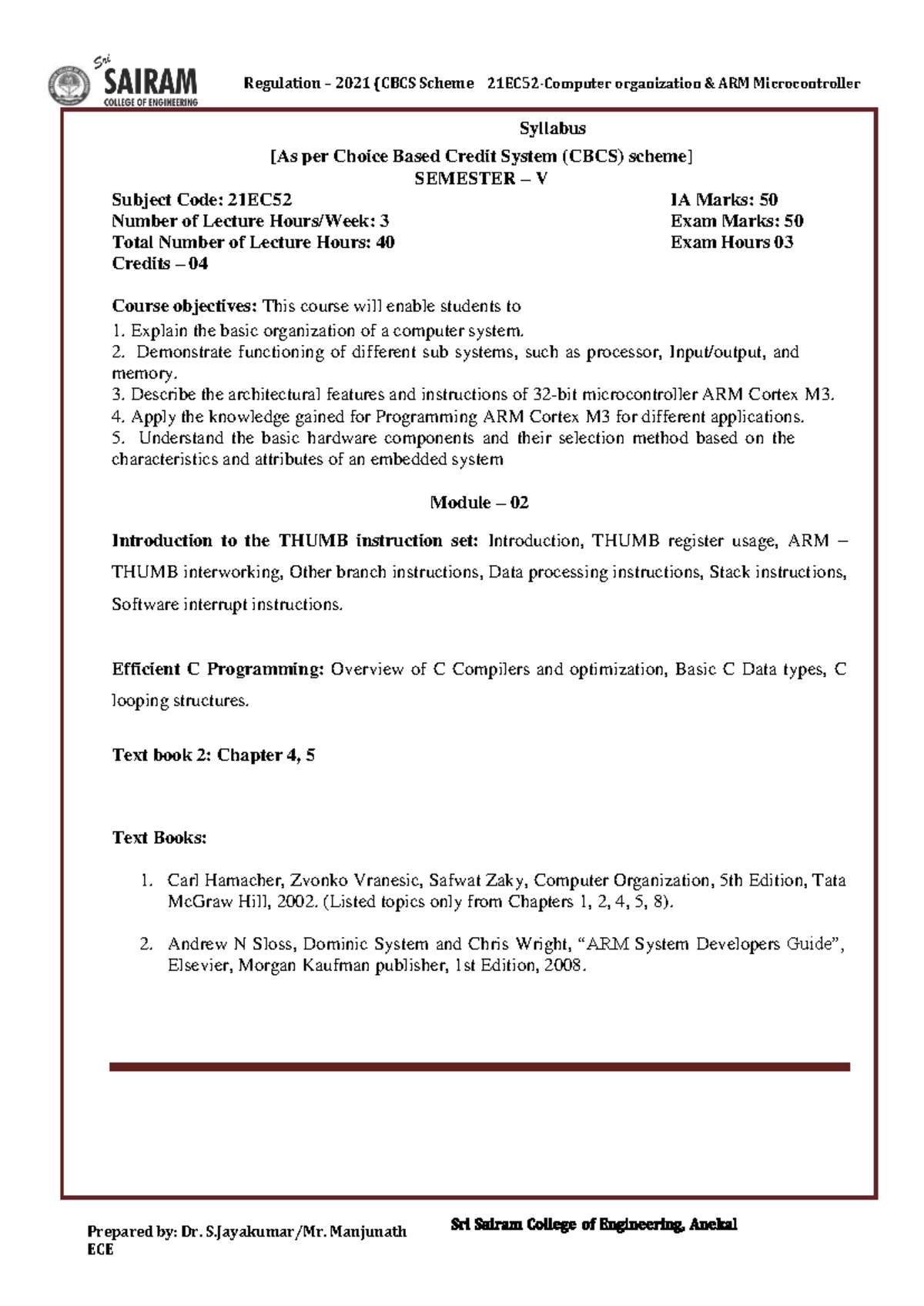 21ec52 mod 5 (1) - Prepared by: Dr. S/Mr. Manjunath ECE Syllabus [As ...