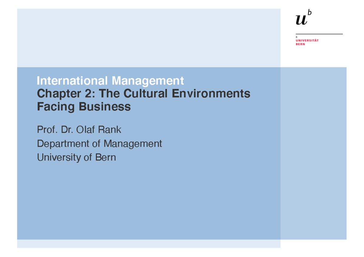 2. The Cultural Environments Facing Business - Dr. Olaf Rank Department ...